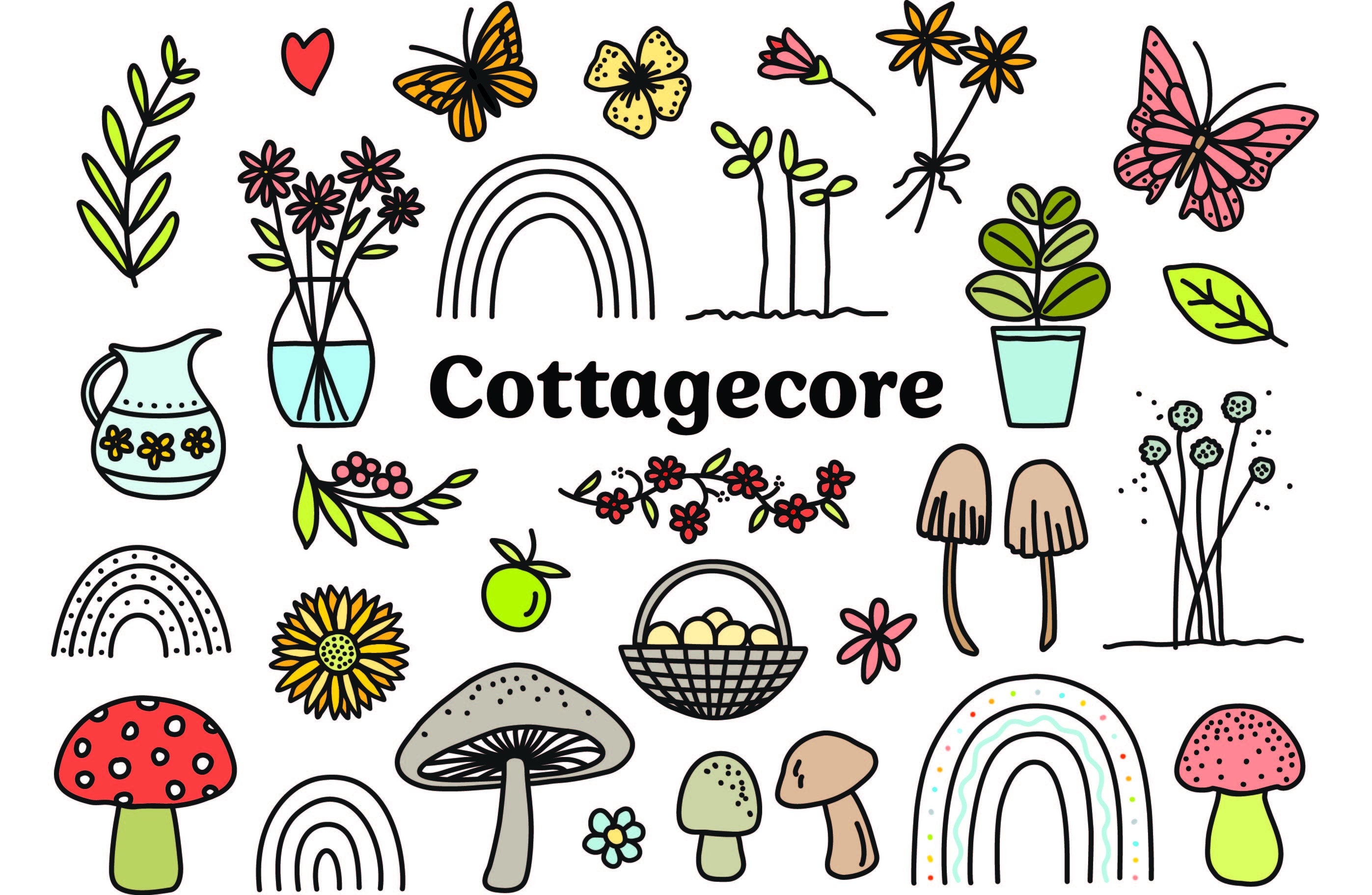 Cottagecore Vector, 30 Cottagecore Vectors, Hand Drawn Cottage Core ...