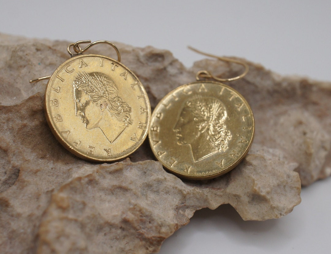 Milor Italian 14K Yellow Gold Plated Coin Earrings 14K LIRE Vintage ...