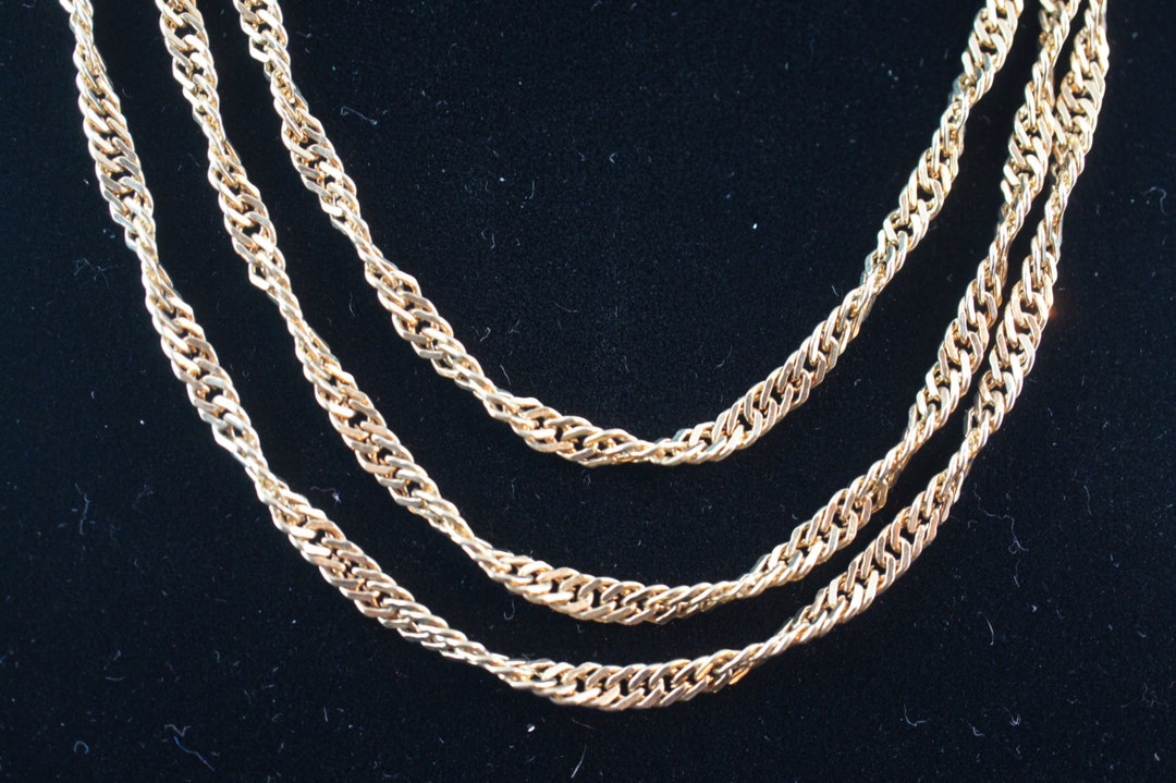 Necklace Chain 3 Strand Rope Design Chains Gold Tone Choker - Etsy
