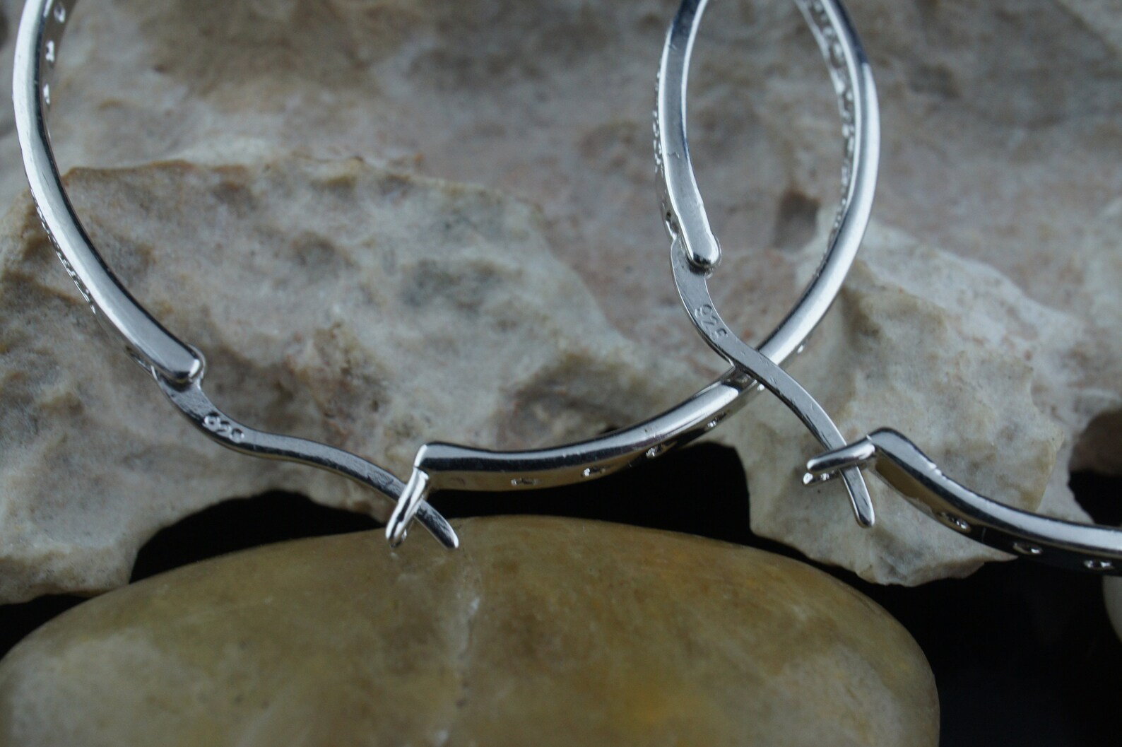 STERLING 925 DBJ 925 China Hoop Vintage Art Deco Pierced Earrings ...