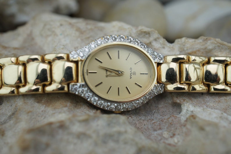 Cyma 14K Solid Gold Diamonds Ladies Watch Quartz Vintage Wrist - Etsy