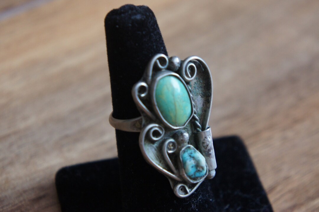 HOPI Vintage Jewelry Ring Turquoise Stone Ring Old Native American ...