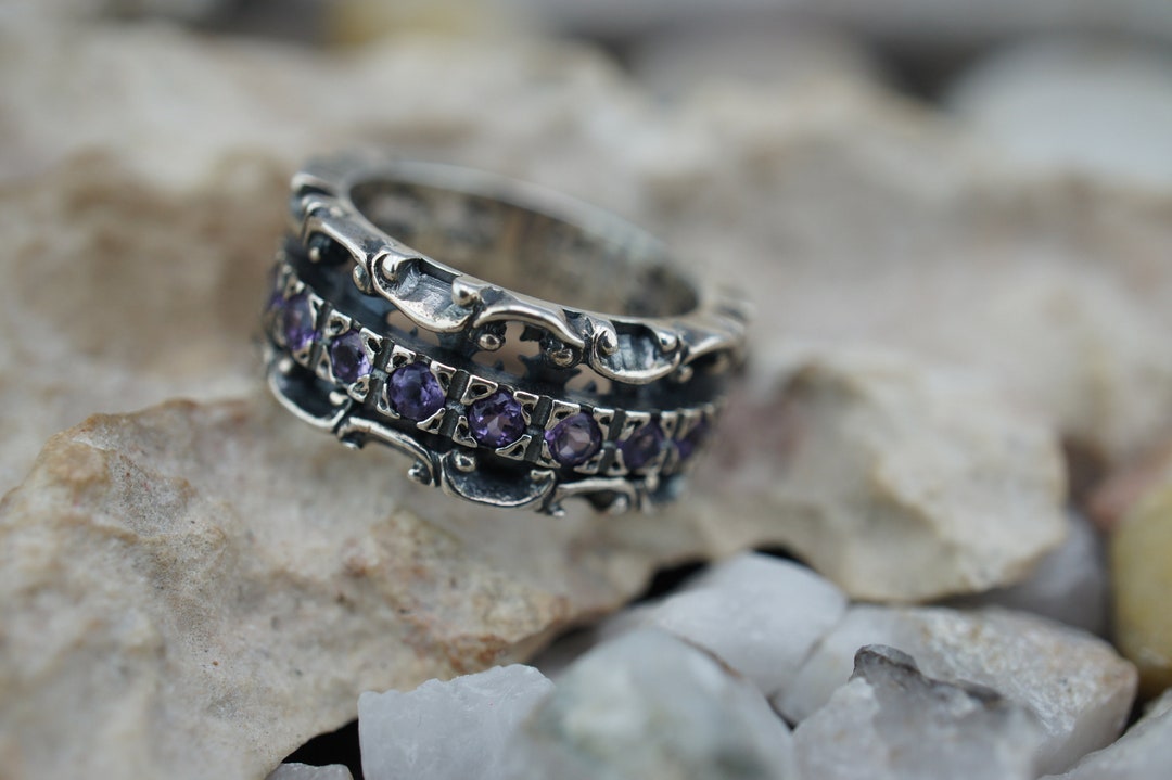 Sterling Silver 925 Israel PZ Ring Size 7 3/4 Spinner Movable SZ Purple ...