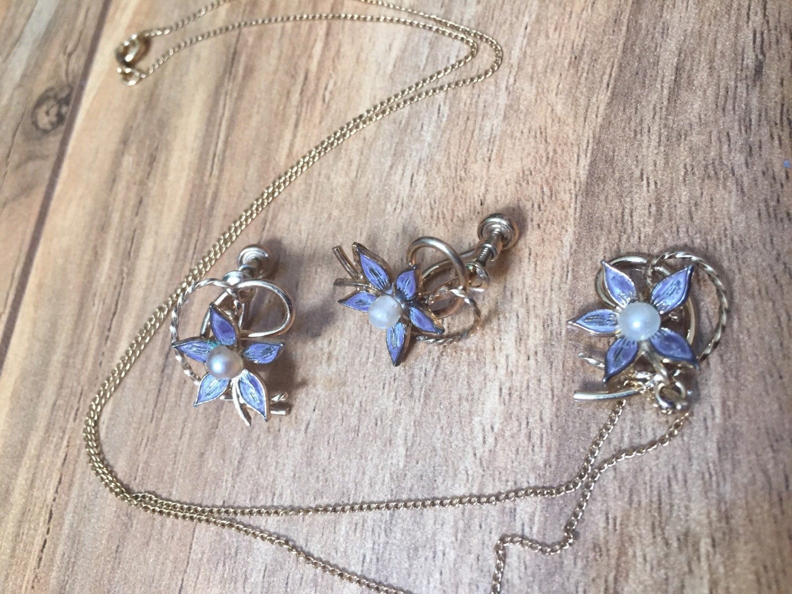 Vintage Jewelry Chain Necklace JANICE 12 KGF Blue / on Gold Necklace ...