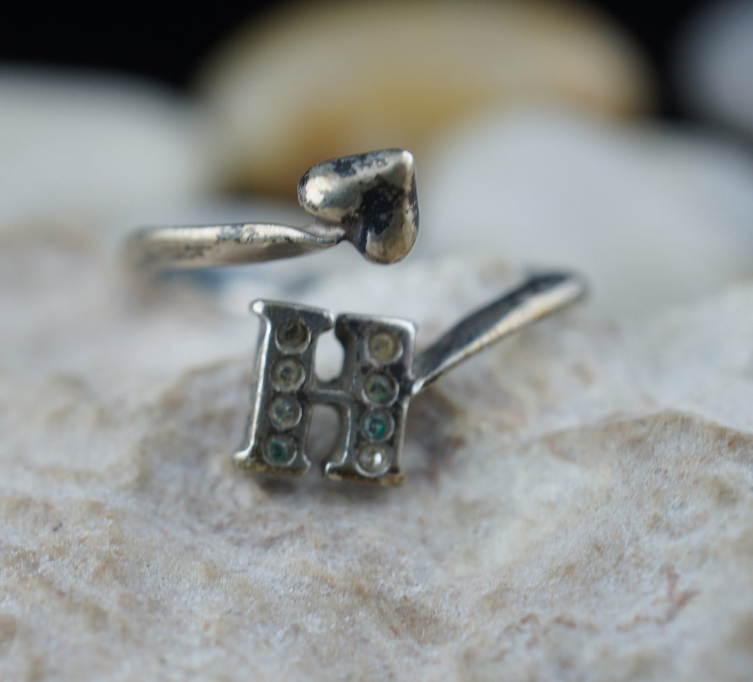 925 Ring Sterling Silver Cute Vintage Avon Letter H Clear Gemstones ...