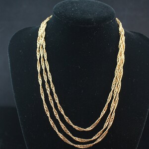 Necklace Chain 3 Strand Rope Design Chains Gold Tone Choker Vintage Art ...
