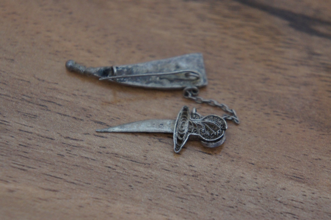 Vintage Jewelry Brooch Pin Sterling Silver 925 Sword Handmade Filigree ...