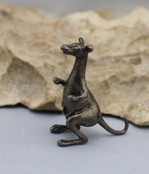 925 Vintage Miniature Kangaroo Figurine Sterling Sil… - Gem