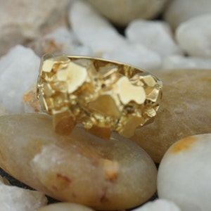 14K SOLID GOLD Yellow Gold Nugget Mens Ring Wide Jewelry Size 7 3/4 ...