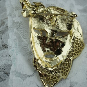 MASK / FACE PIN Opera Brooch Gold Tone With Rhinestones Art Deco ...