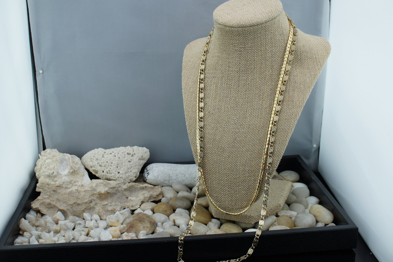 Set of 2 Chains Necklaces Vintage Art Deco Jewelry Gold Tone Chain ...