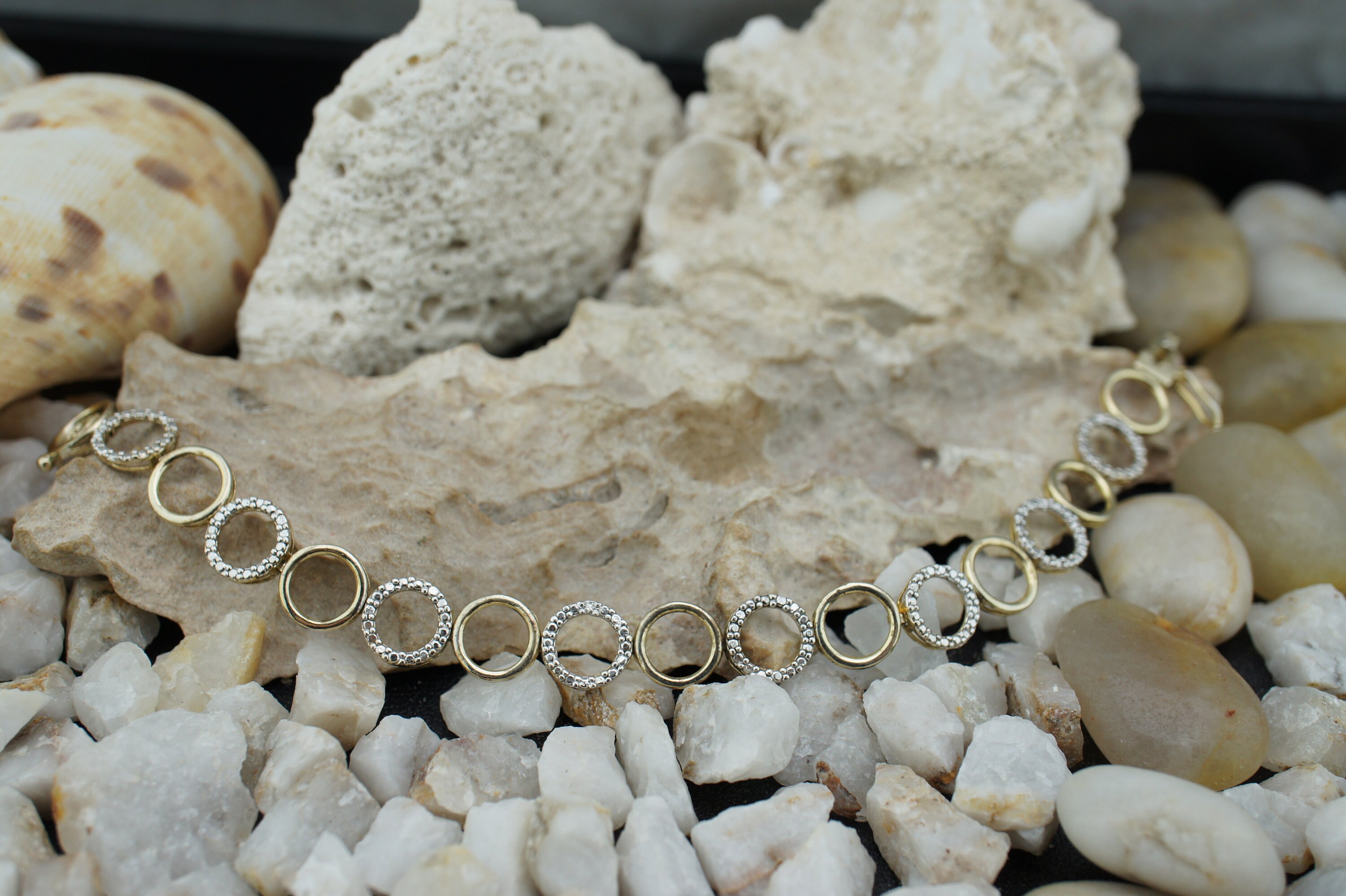 925 Sterling Silver W/ Gold Vermeil Rings Link Bracelet FAS - Etsy