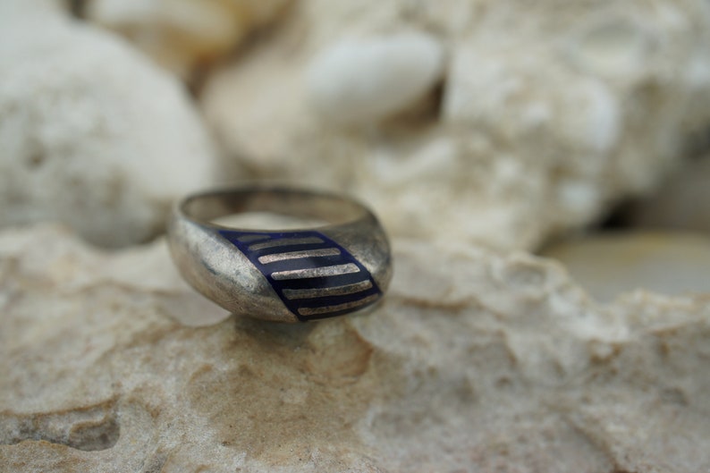 925 STERLING SILVER Ring Size 7 Band purple enameled Art Deco | Etsy