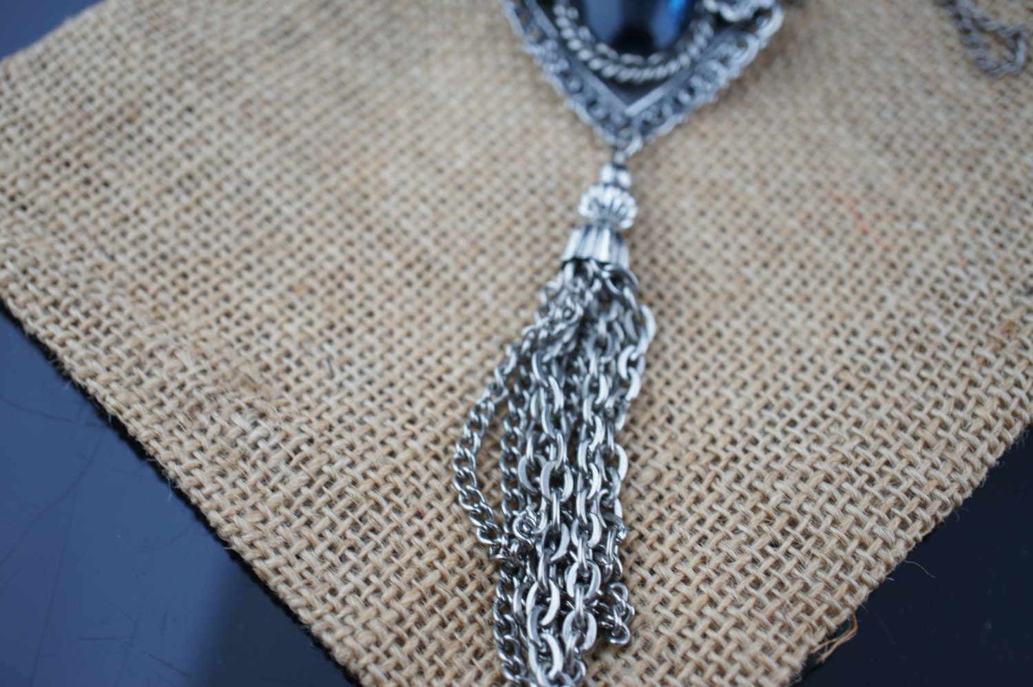 Necklace Art Deco hoop silver tone chain pendant carved | Etsy