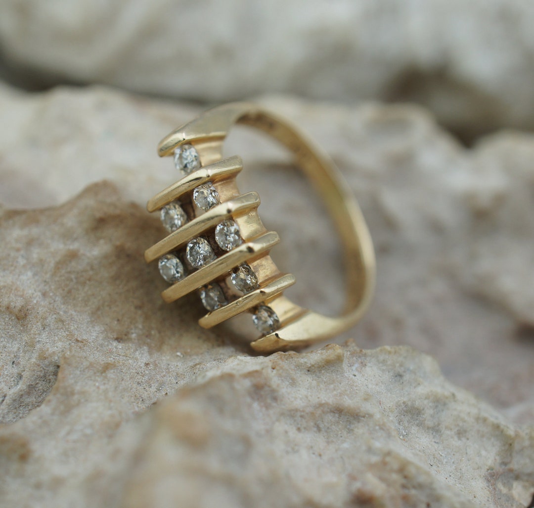 SOLID Gold 14k KIN Authentic Diamond Yellow Gold Vintage Ring Jewelry ...