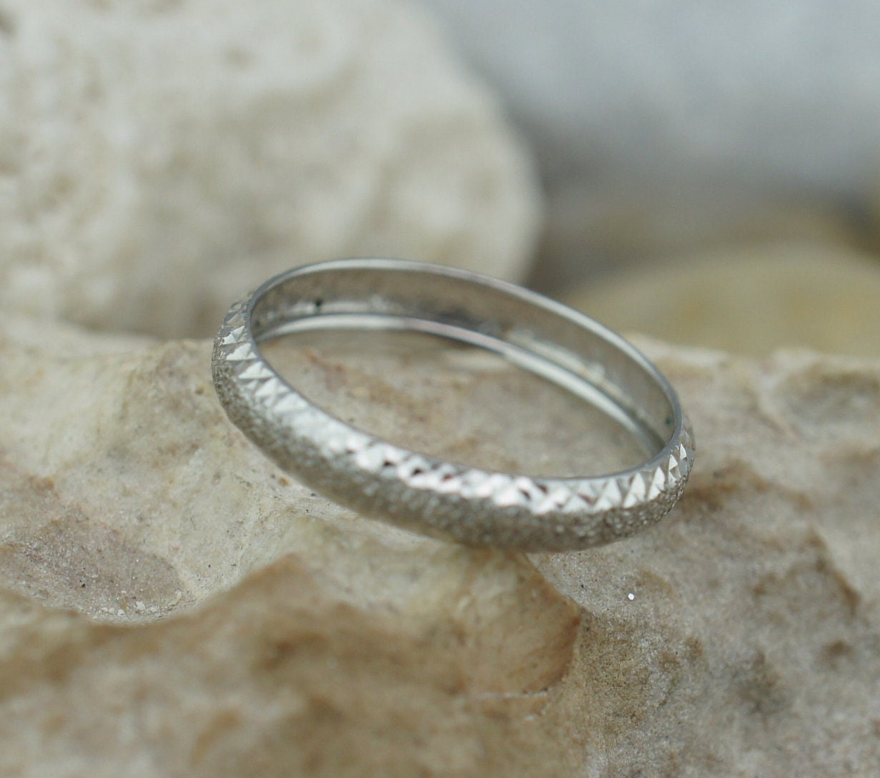 Solid White Gold 14K SLC Wedding Band Ring Engagements Wide Ring 3mm ...