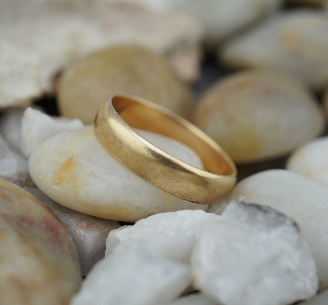 Solid Gold 14K Wedding Band Ring Engagements Wide Ring 5 Mm Designer ...
