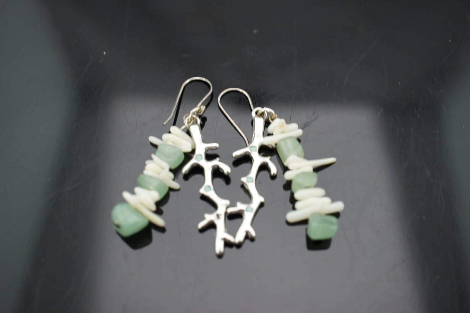 925 White Aqua Blue Coral Earrings Sterling Silver Earrings Adriatic ...