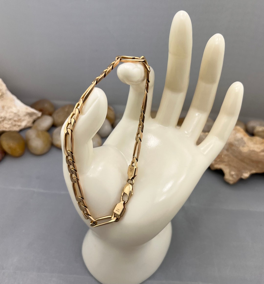 Italy 585 Solid Gold 14k Vintage Bracelet Yellow Figaro Design Unisex ...