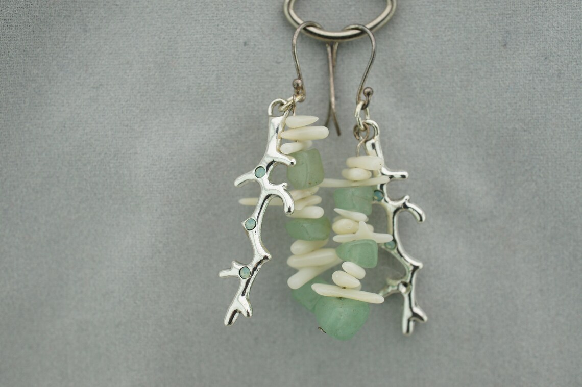925 White Aqua Blue Coral Earrings Sterling Silver Earrings Adriatic ...