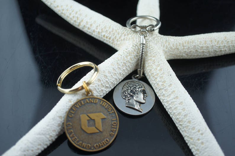 Vintage Art Deco Keychain Set of 2 Bronze Silver Tone CT Cleveland ...