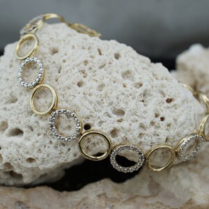 925 Sterling Silver W/ Gold Vermeil Rings Link Bracelet FAS Vintage Art ...