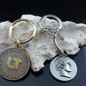 Vintage Art Deco Keychain Set of 2 Bronze Silver Tone CT Cleveland ...