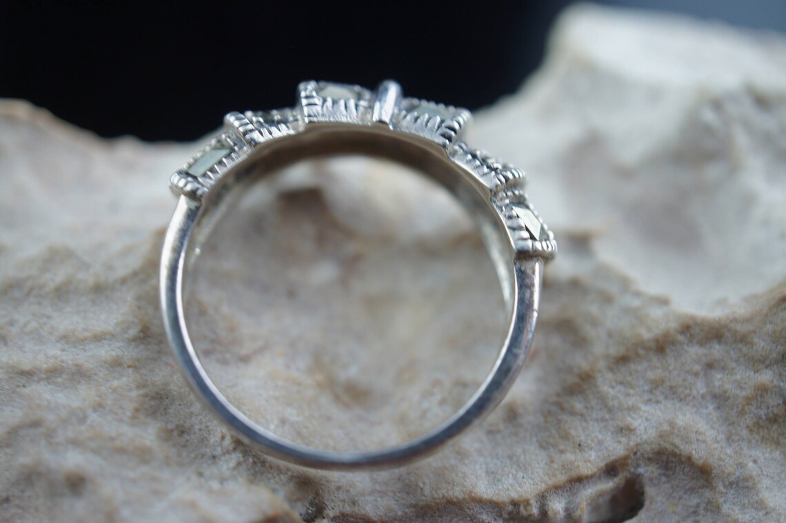 Vintage 925 A Sterling Silver Ring Size 8 Hammered Design Cz | Etsy