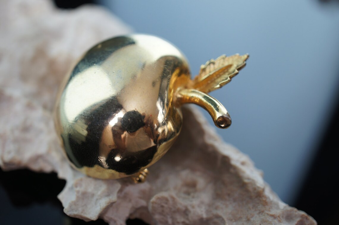 Hollow Apple Half Art Deco Jewelry 3D Apple Gold Tone Fruit | Etsy