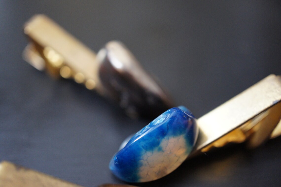 Vintage Set of 3 Tie Clips Clip With Natural Stones Blue and Brown on ...