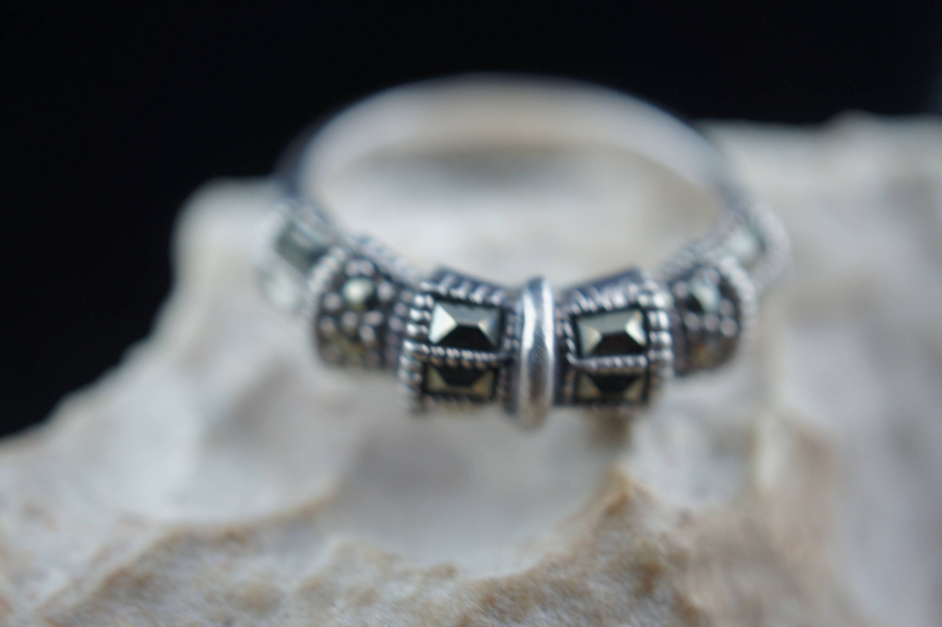 Vintage 925 A Sterling Silver Ring Size 8 Hammered Design Cz | Etsy