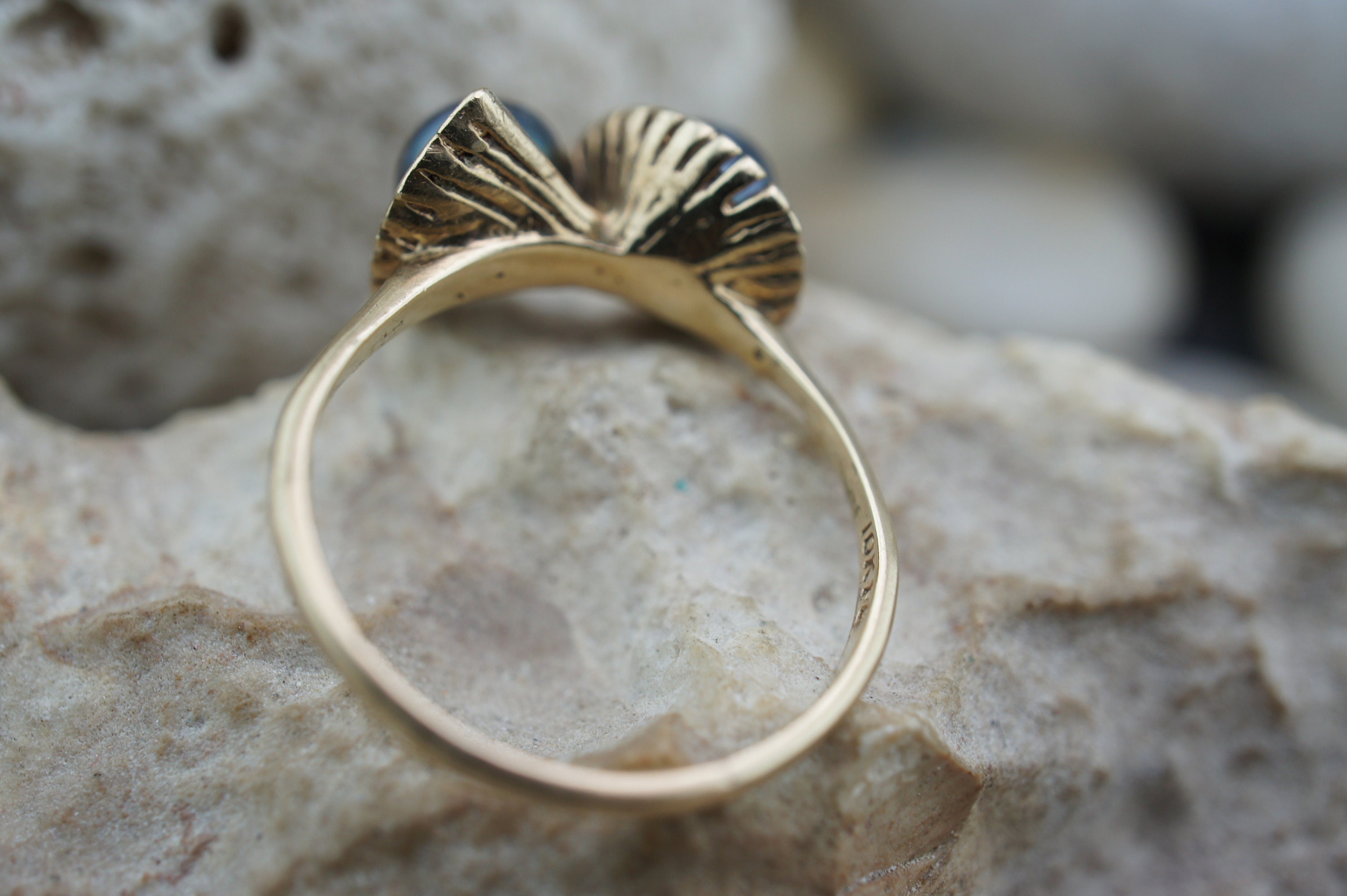 10K PC Yellow Solid Gold Ring With Black Pearls Stone Gemstone Jewelry ...