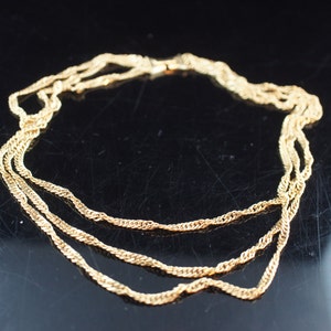 Necklace Chain 3 Strand Rope Design Chains Gold Tone Choker Vintage Art ...