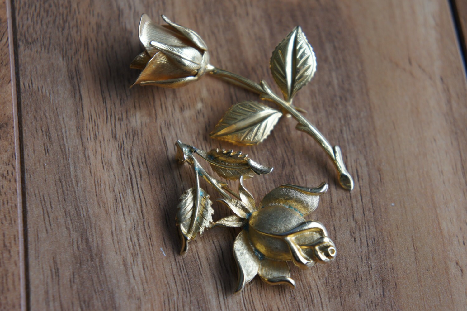 Vintage Beautiful Gold Tone Two Flower Rose Brooch Item ID: O-0081 - Etsy