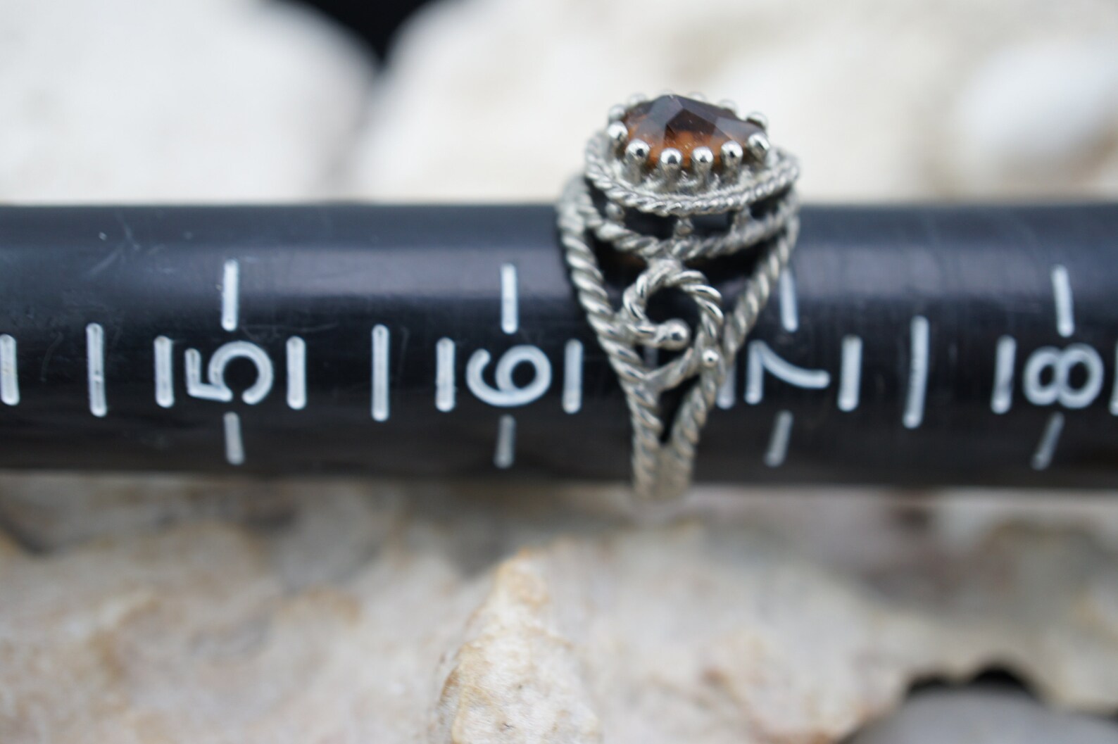 Silver Ring Size 6.5 Band Carved Filigree Stone Brown Drop Art - Etsy