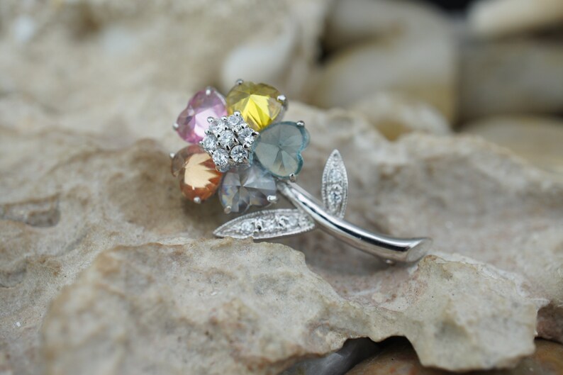 925 Fas Sterling Silver Jewelry Vintage Flower Branch Aurora Borealis ...