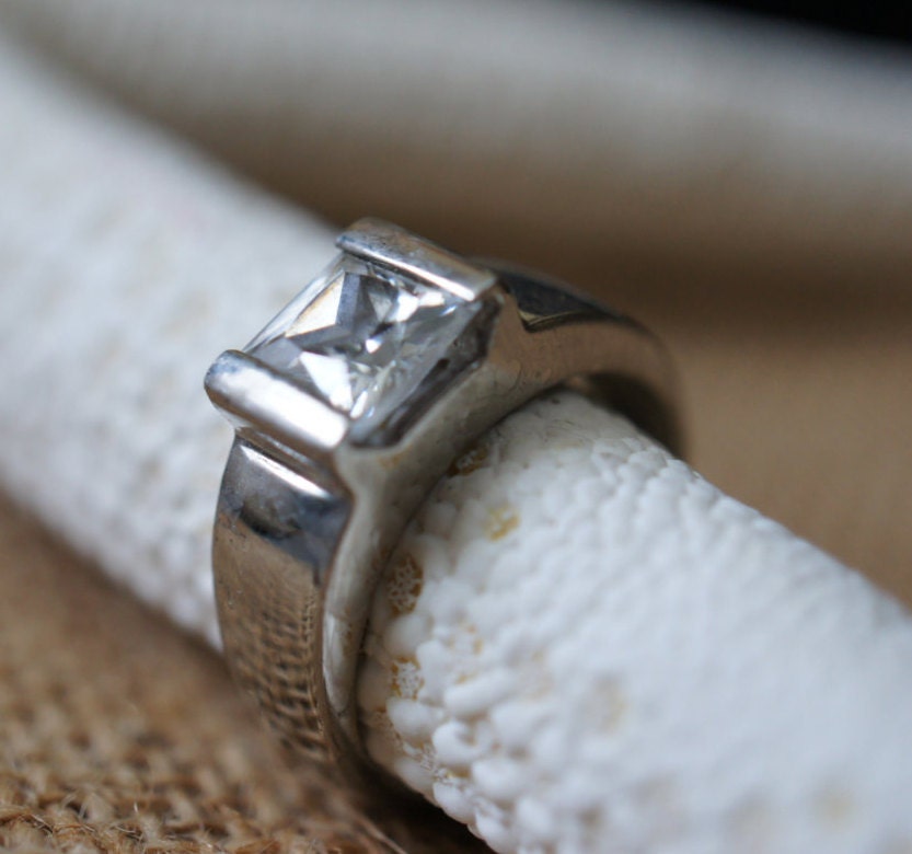 Vintage Jewelry Ring Sterling Silver 925/ CZ/ Aurora Borealis/ Square ...