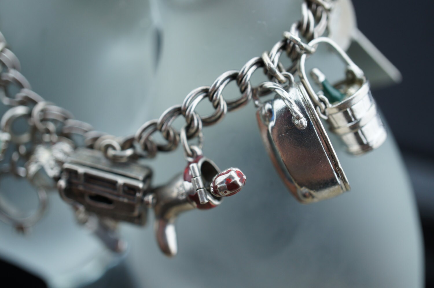 Vintage Charm Bracelet Sterling Silver 23 Charms Moveable Bike | Etsy