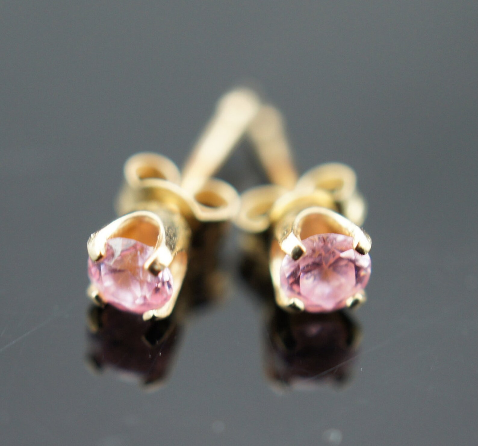 14k Solid Gold Vintage Art Deco Bolt Stud Earrings With Pink - Etsy