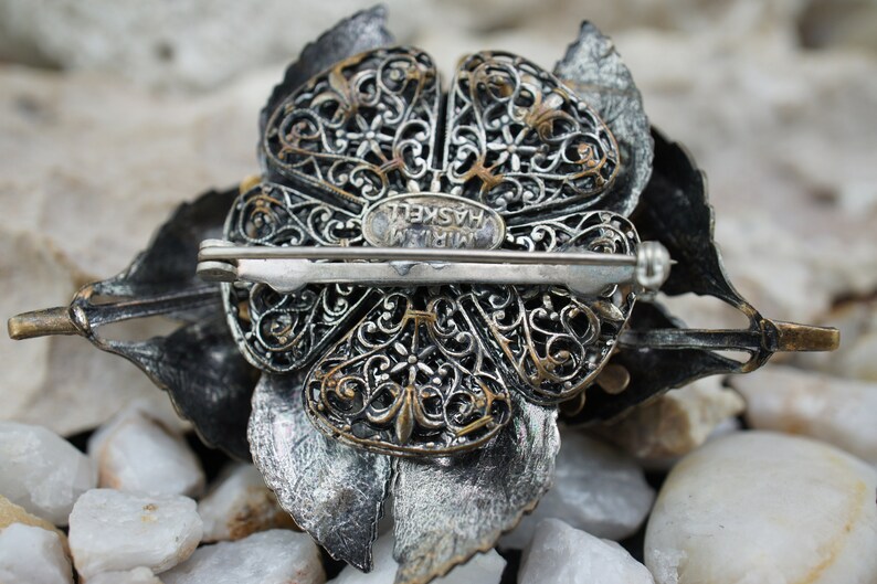 Miriam Haskell 1960s Brooch Branch Bouquet Rhinestones Cz Filigree ...