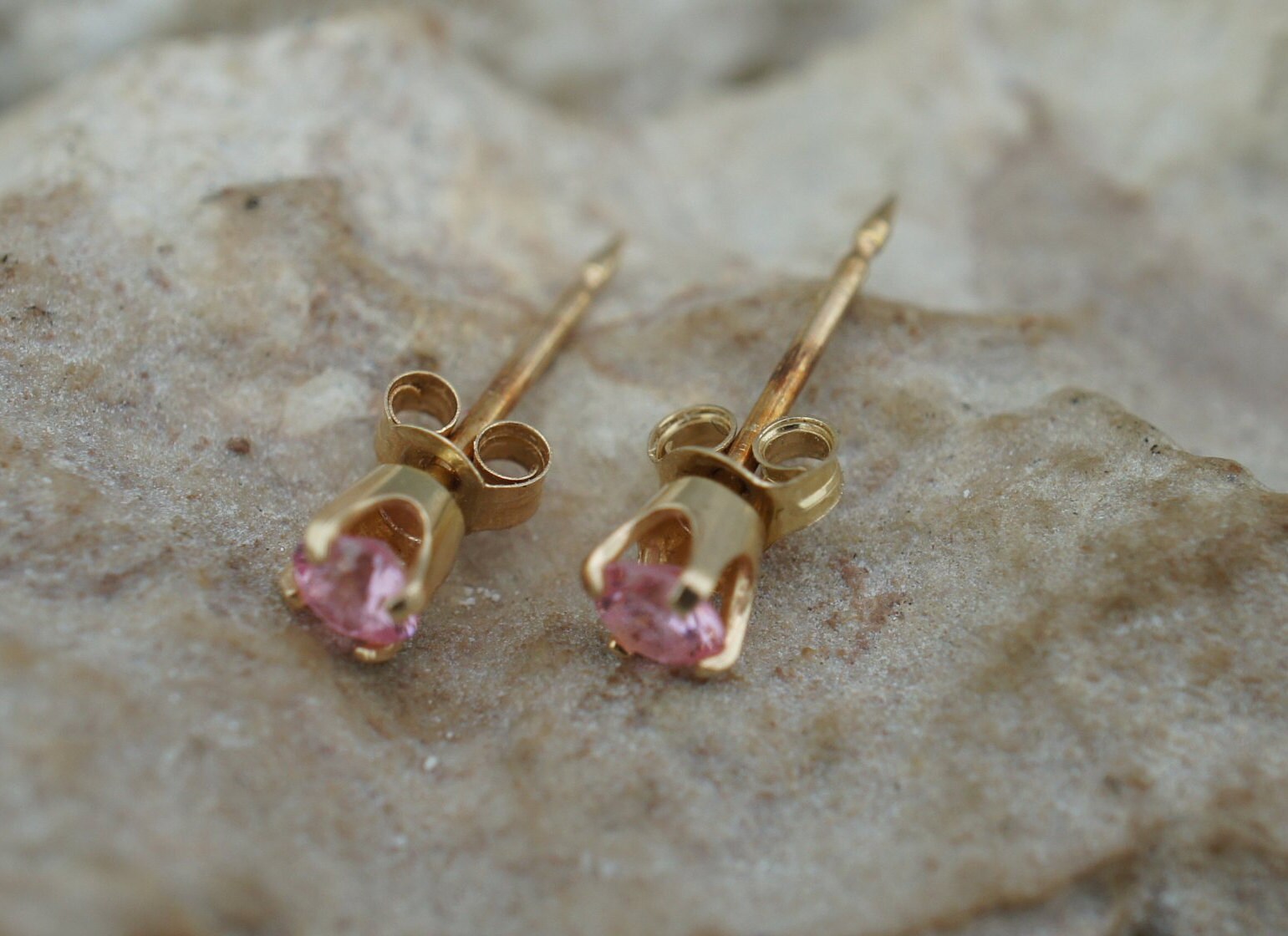 14k Solid Gold Vintage Art Deco Bolt Stud Earrings With Pink | Etsy