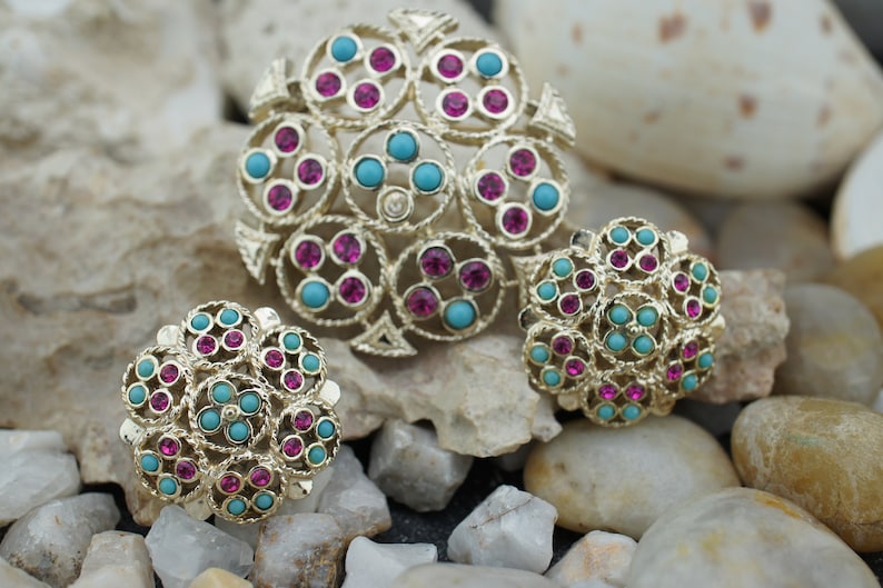 Jewelry Vintage Signed SARAH COVENTRY Brooch/pin Earrings Set Gold Tone ...