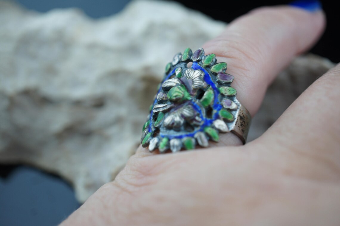 925 STERLING SILVER Ring Native American Size 7.5 Band Floral - Etsy