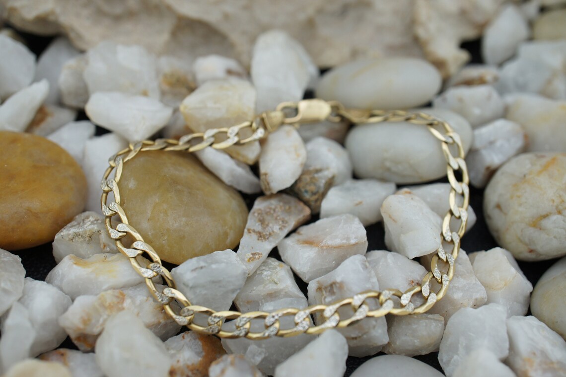 Art Deco 10K Solid Gold 417 Italy Yellow White Chain Linked Ring in ...