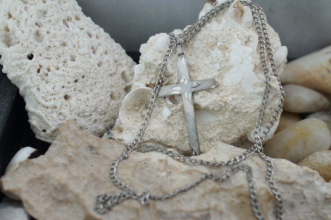 925 Necklace Chain Vintage Art Deco Pendant Sterling Silver Lumin Cross ...