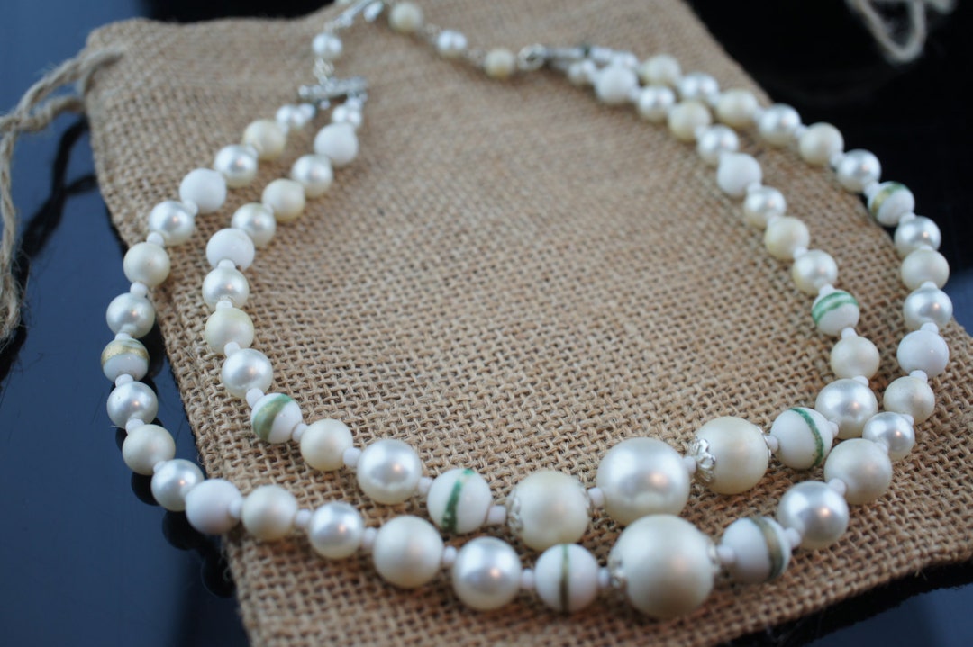 Japan Necklace Chain Beads Vintage Art Deco Double 2 Strand Choker Gift ...