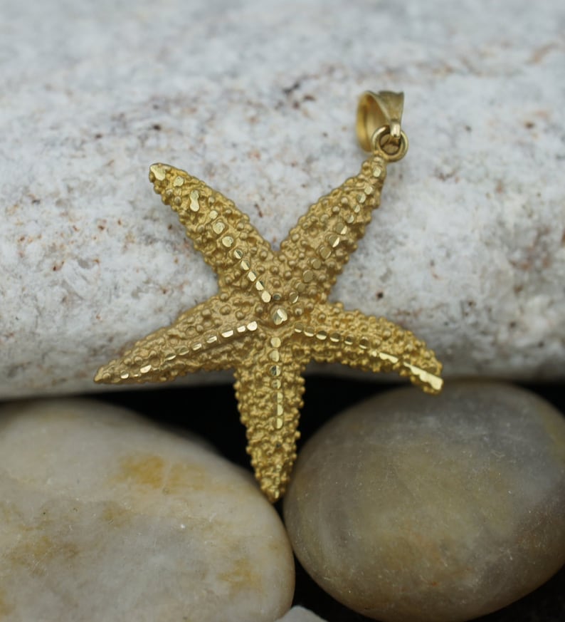Solid Gold 14k GD Yellow Gold Starfish Pendant Gift Hammered - Etsy