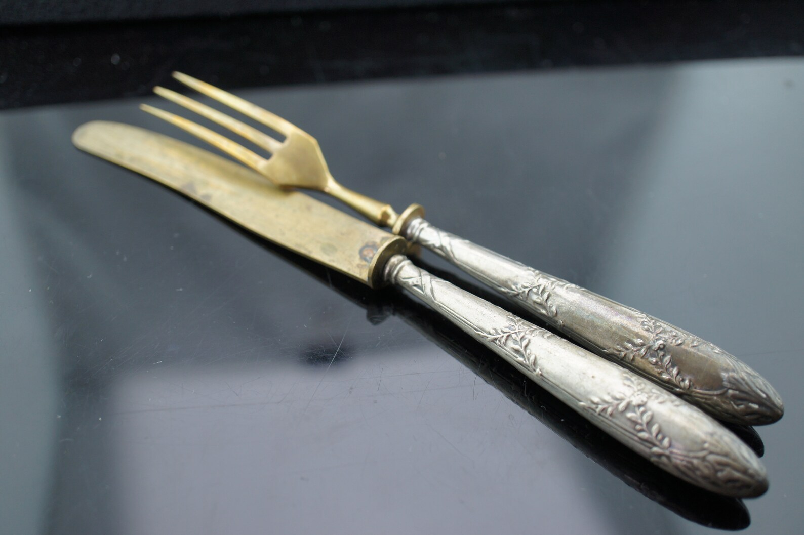Set of 2 Antique Fork and Knife Metal and Sterling Silver 800 | Etsy