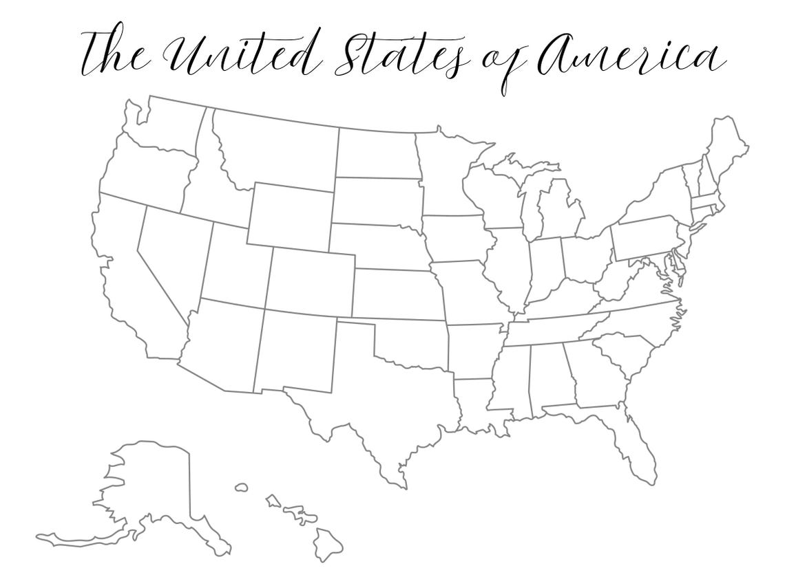 USA Map Poster B&W - Etsy