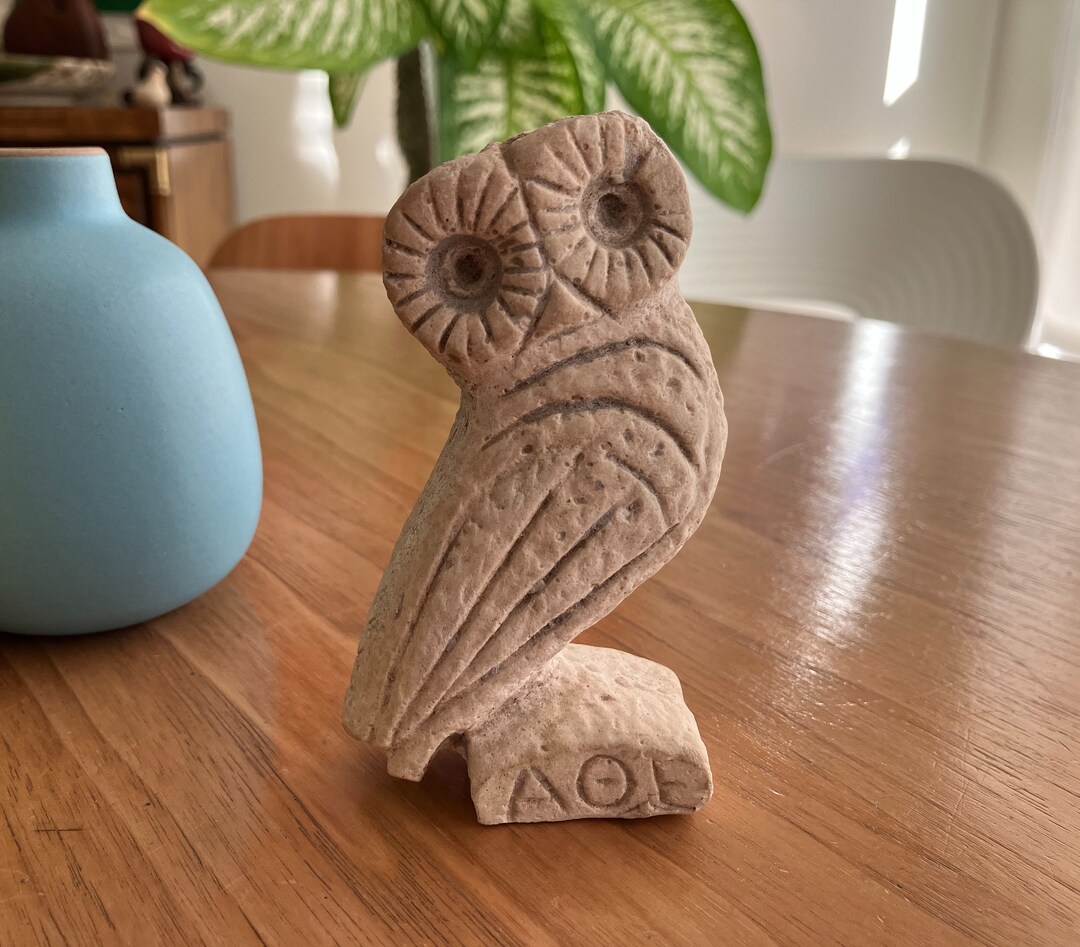 Stone Owl Figurine : AOE Tilted Head Perched on Book / Museum Replicas ...